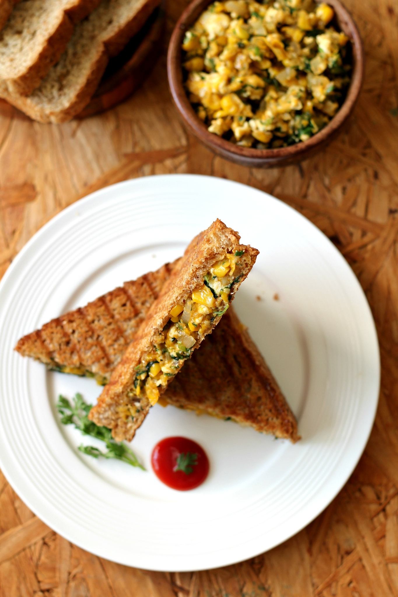 Paneer, Corn & Spinach Grilled Sandwich - Ruchik Randhap
