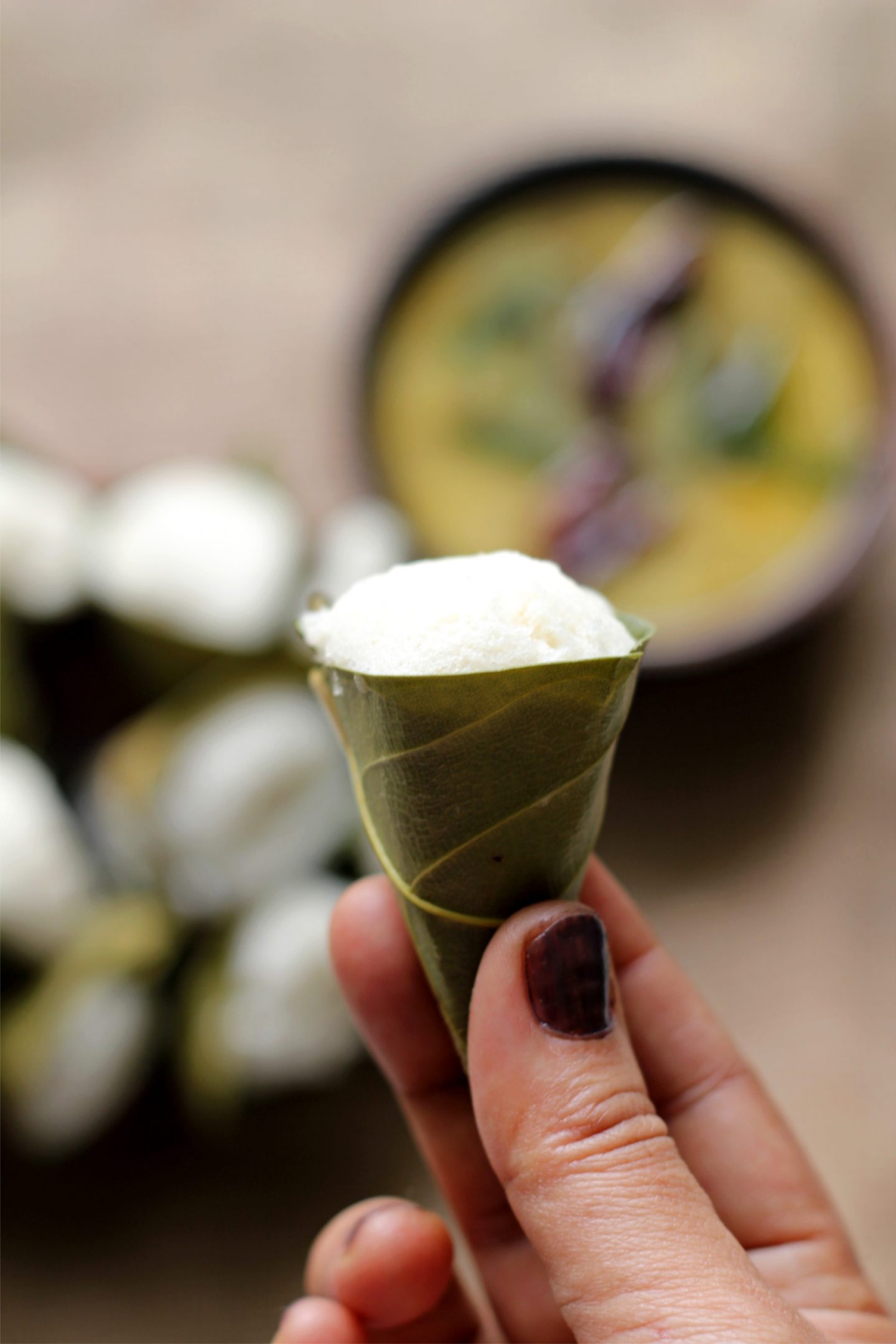 Itoo - Idli Steamed in Jackfruit Leaf Cones - Ruchik Randhap